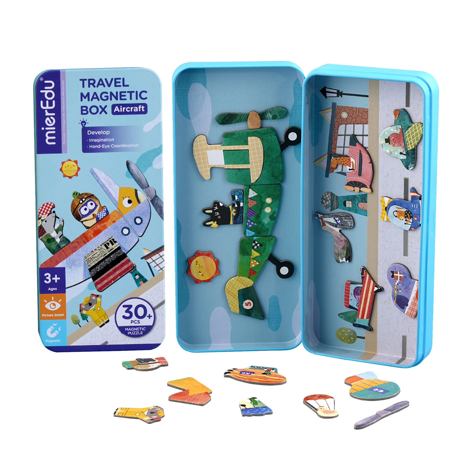 mierEdu Transport Travel Magnetic Puzzle Box 30+ Pieces Assorted
